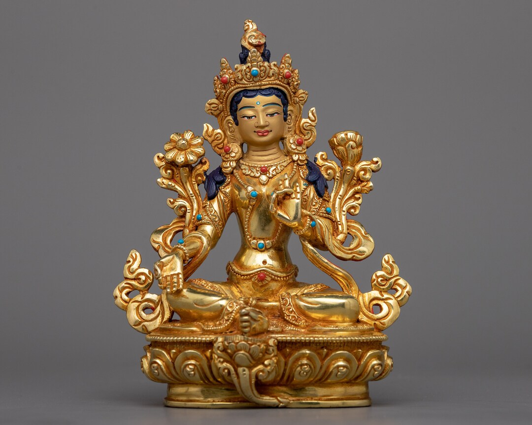 Green Tara Jetsun Dolma Statue in 24K Gold Gilded Copper Exquisite ...