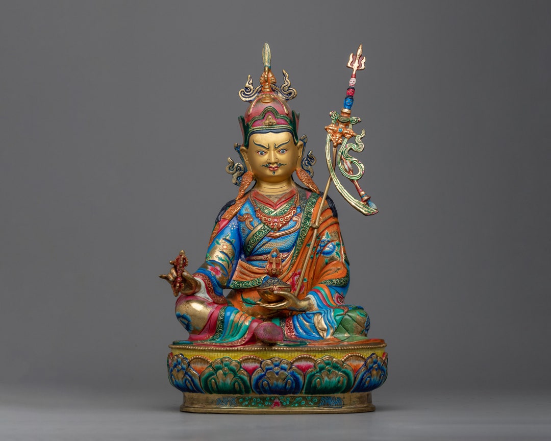 Hand-crafted Guru Rinpoche, the Second Buddha Statue Gold Gilded Copper ...