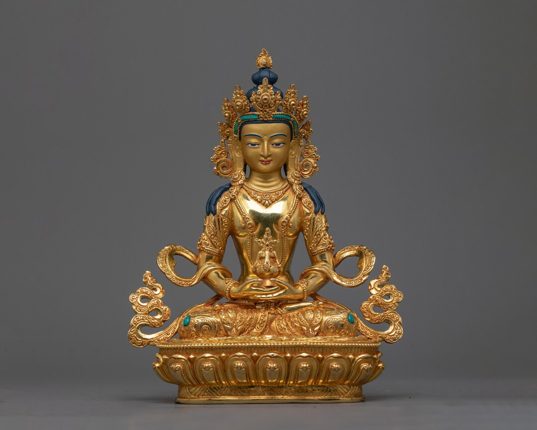 Amitayus Longevity Deity Statue - 23cm | Handcrafted Copper Statue With ...