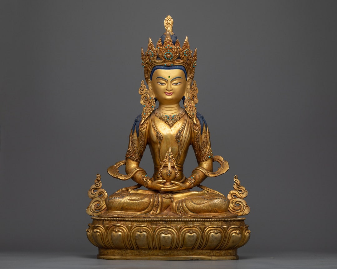 Amitayus Statue - 24K Gold Gilded With Antique Finish, Beacon of ...