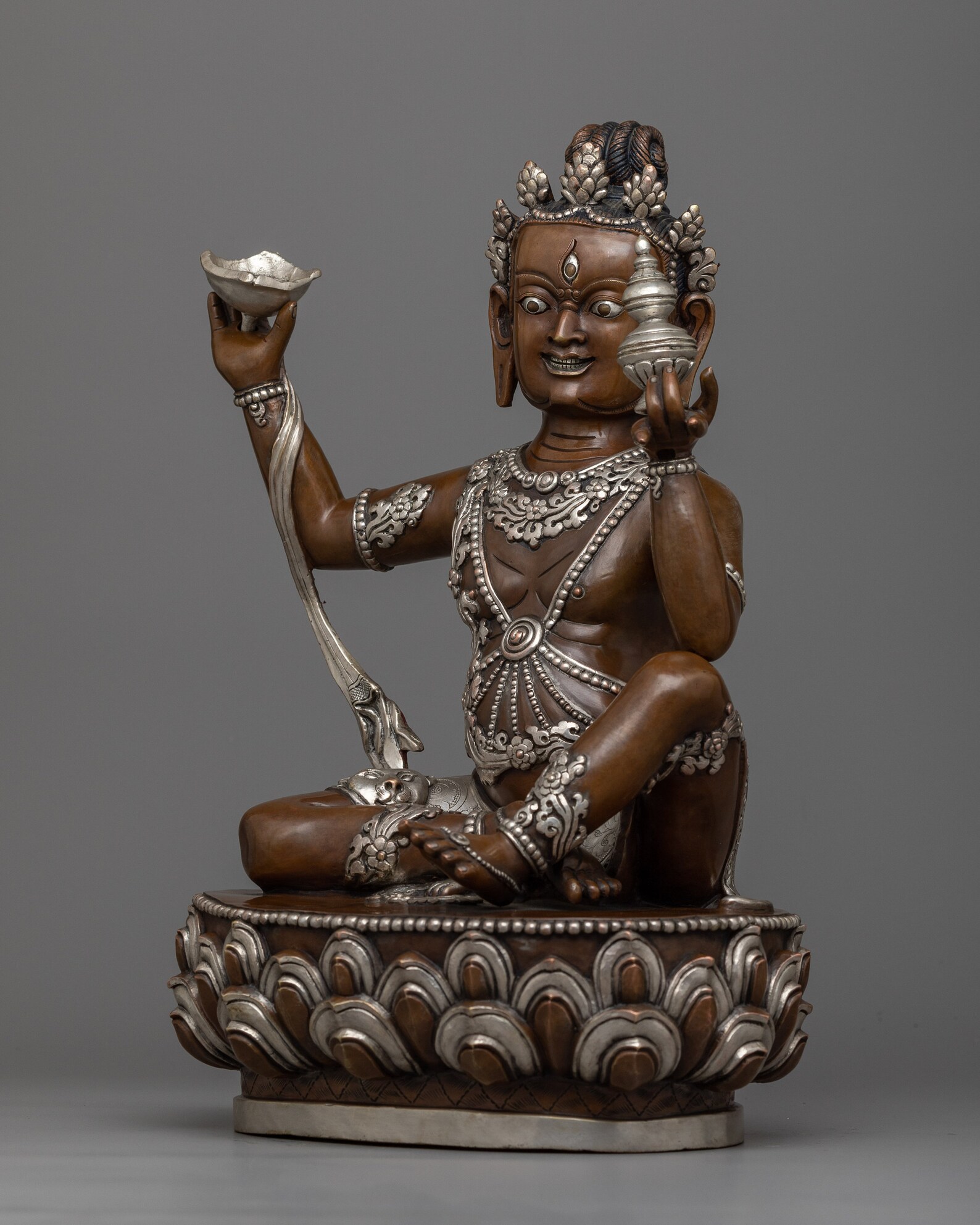 Virupa Virupaksa Statue, Buddhist Deity Figure, Silver Plated, Oxidized ...
