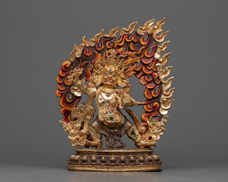 Vajrapani Buddha Statue in 24K Gold Gilded Oxidized Copper - Symbol of ...