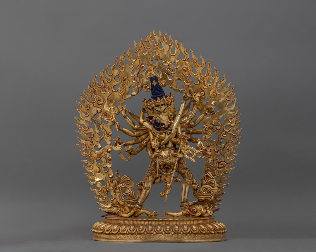 Handcarved Chakrasamvara With Consort Figurine | 23.2 Inch 24K Gold ...