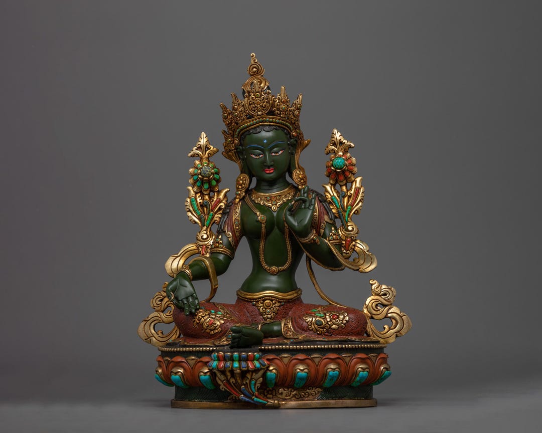Tibetan Goddess Green Tara Statue Female Buddha Sculpture Arya Tara ...