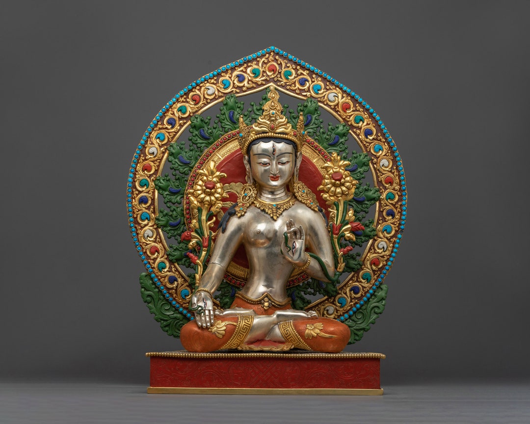 Silver and Gold Electroplated White Tara Statue - Majestic Copper ...