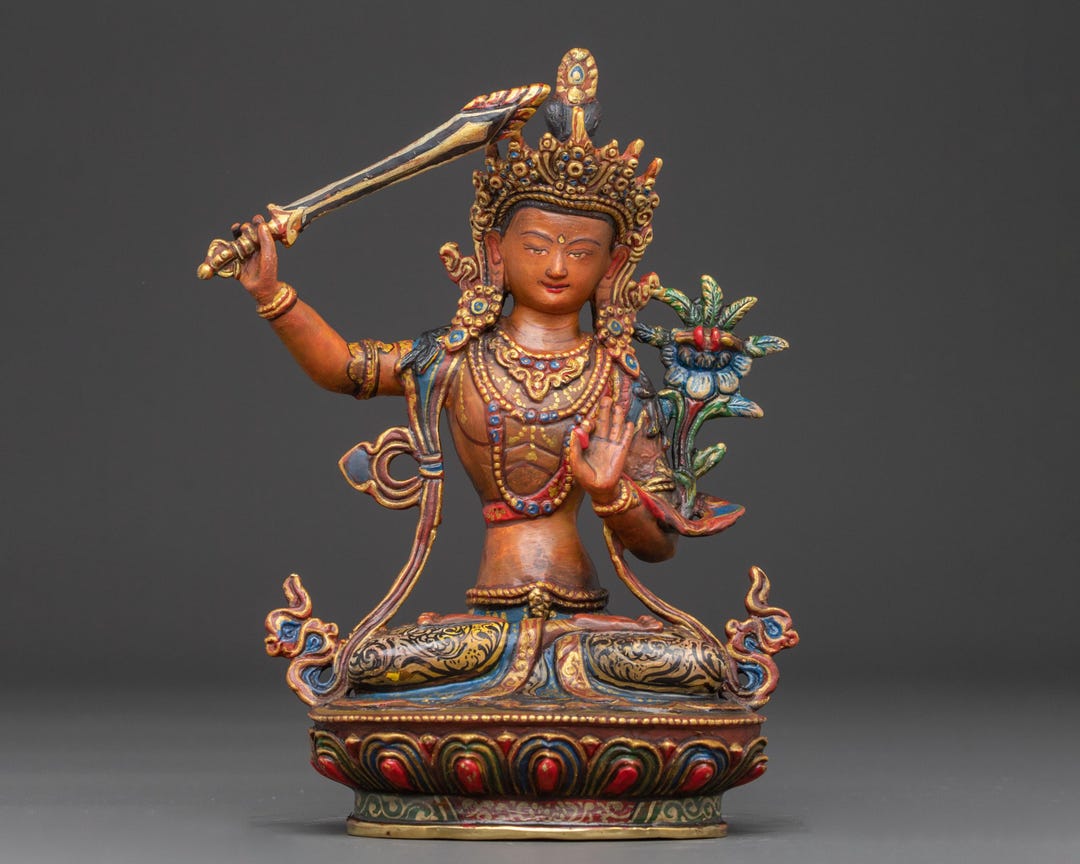 Manjushri Figurine, Sword of Wisdom | Sculpture of the Bodhisattva ...