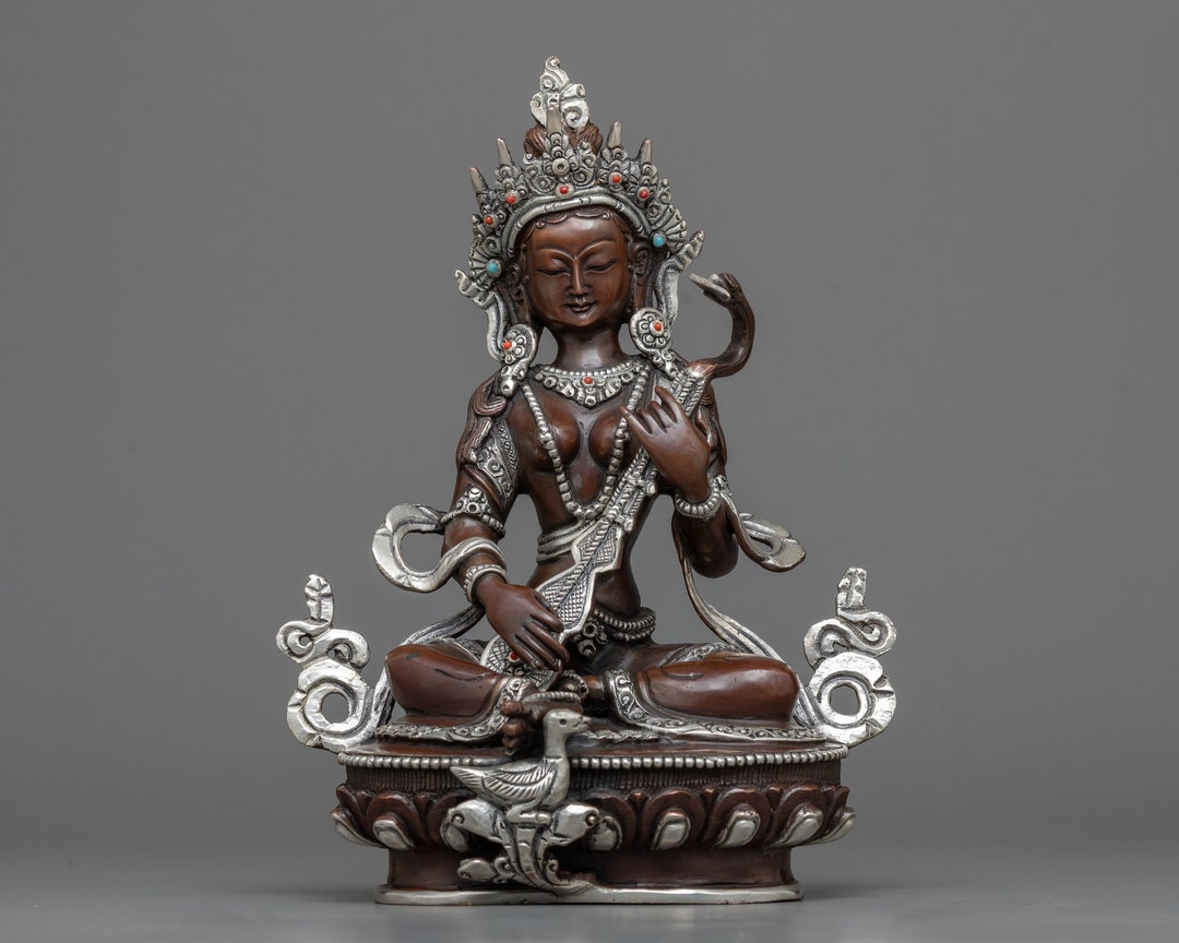 Silver Plated Arya Saraswati Statue - Hindu Goddess of Wisdom and Arts ...