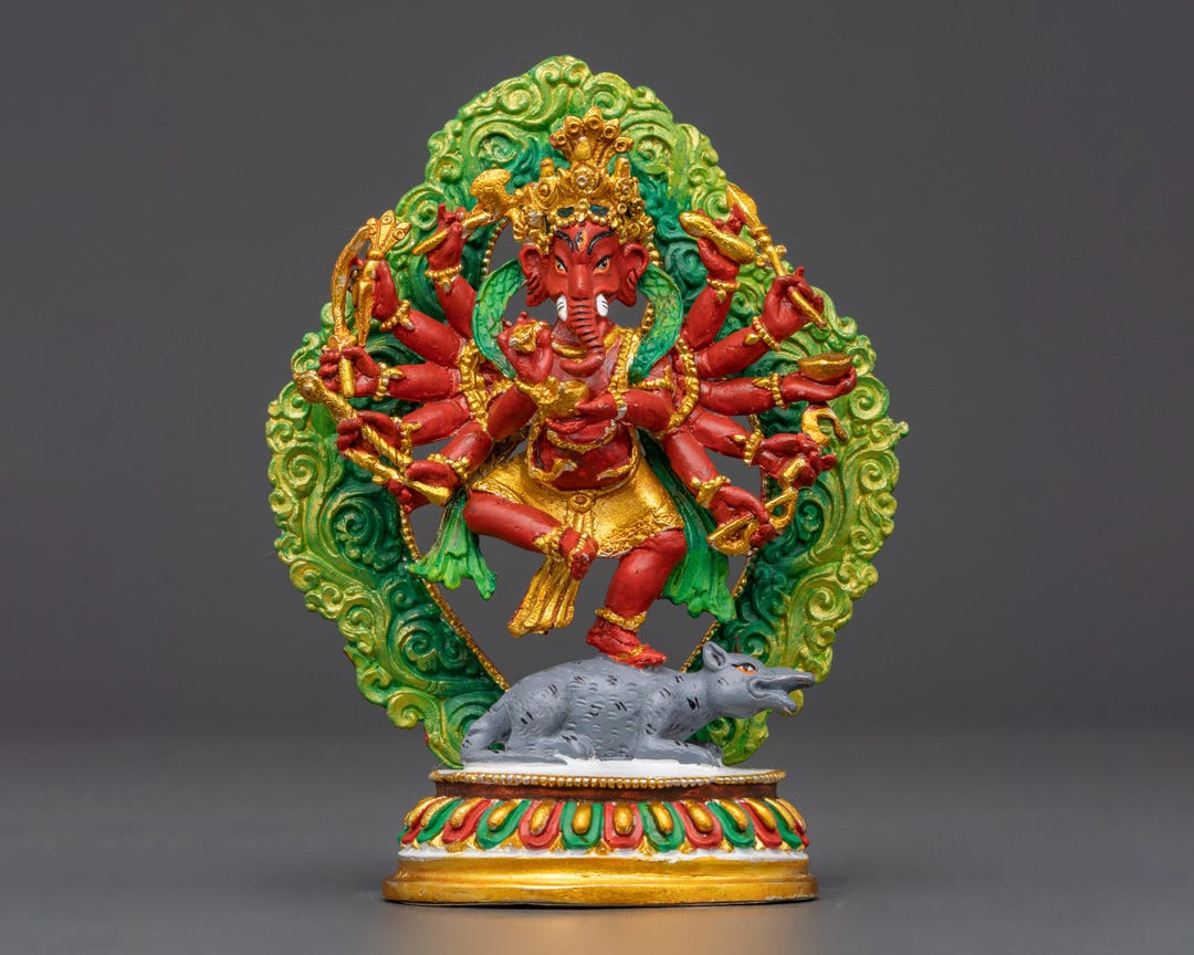 Holy Ganesh for Shrine Sculpture | Gold Electroplated Copper Figure | 4 ...