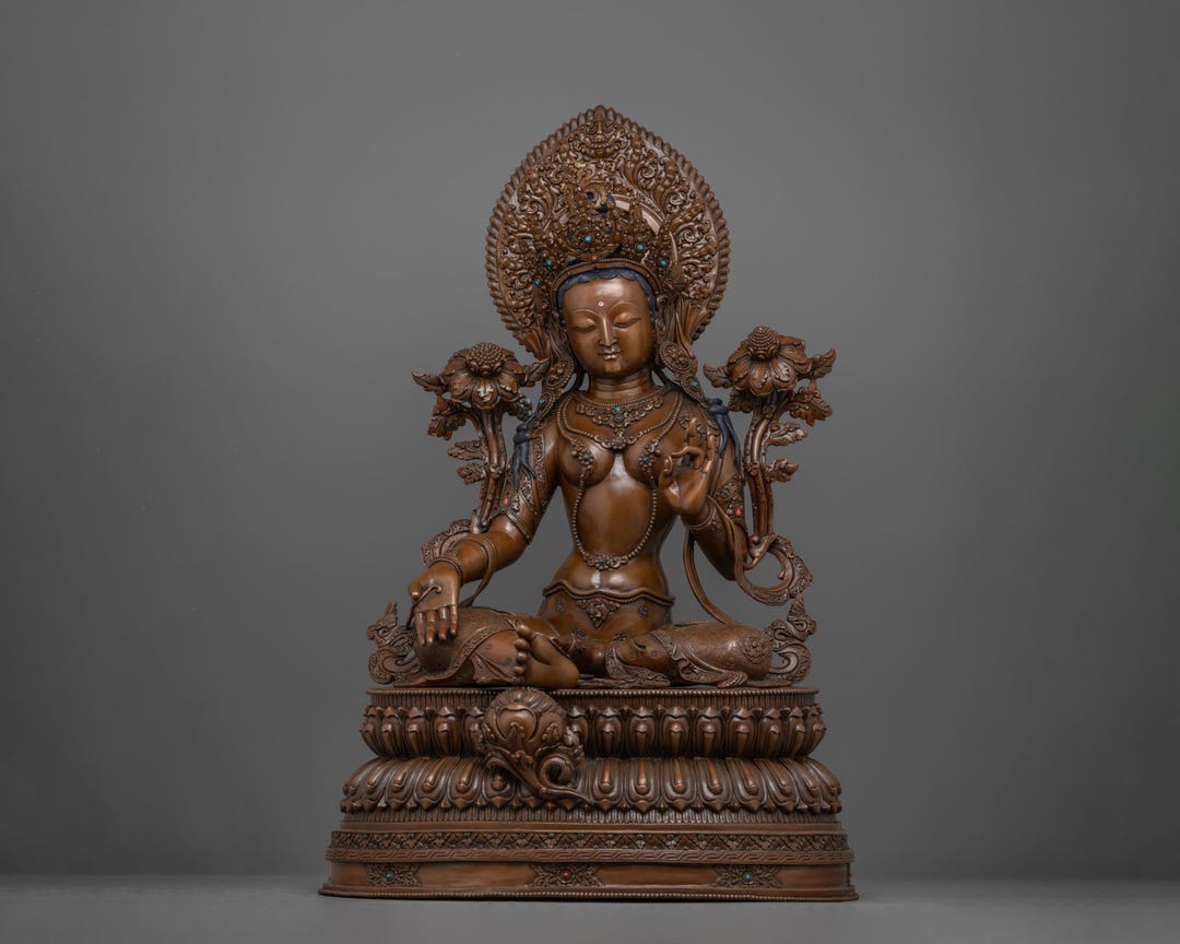 Goddess of Mercy Green Tara Statue | Hand-crafted Buddhist Fine Gold ...