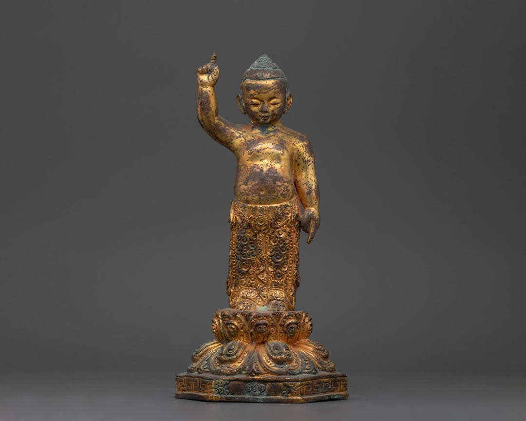 Standing Shakyamuni Buddha Rupa | 24K Gold Gilded Copper Statue ...