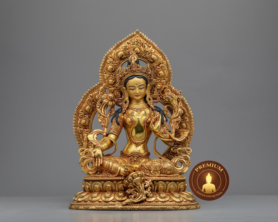 Green Tara Likeness | Spiritually Made Buddhist Gold Sculpture of Sgrol ...