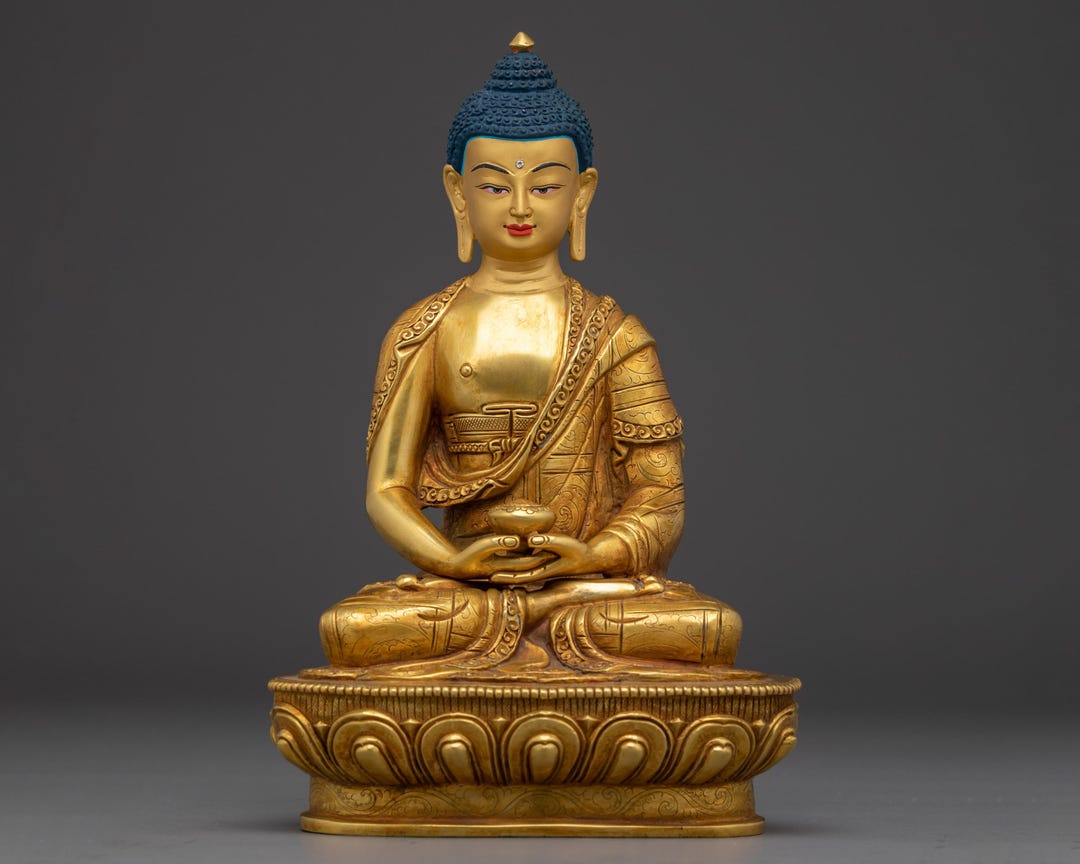 Amitabha Buddha Statue in Copper | Gold Gilded Sculpture | Handmade ...
