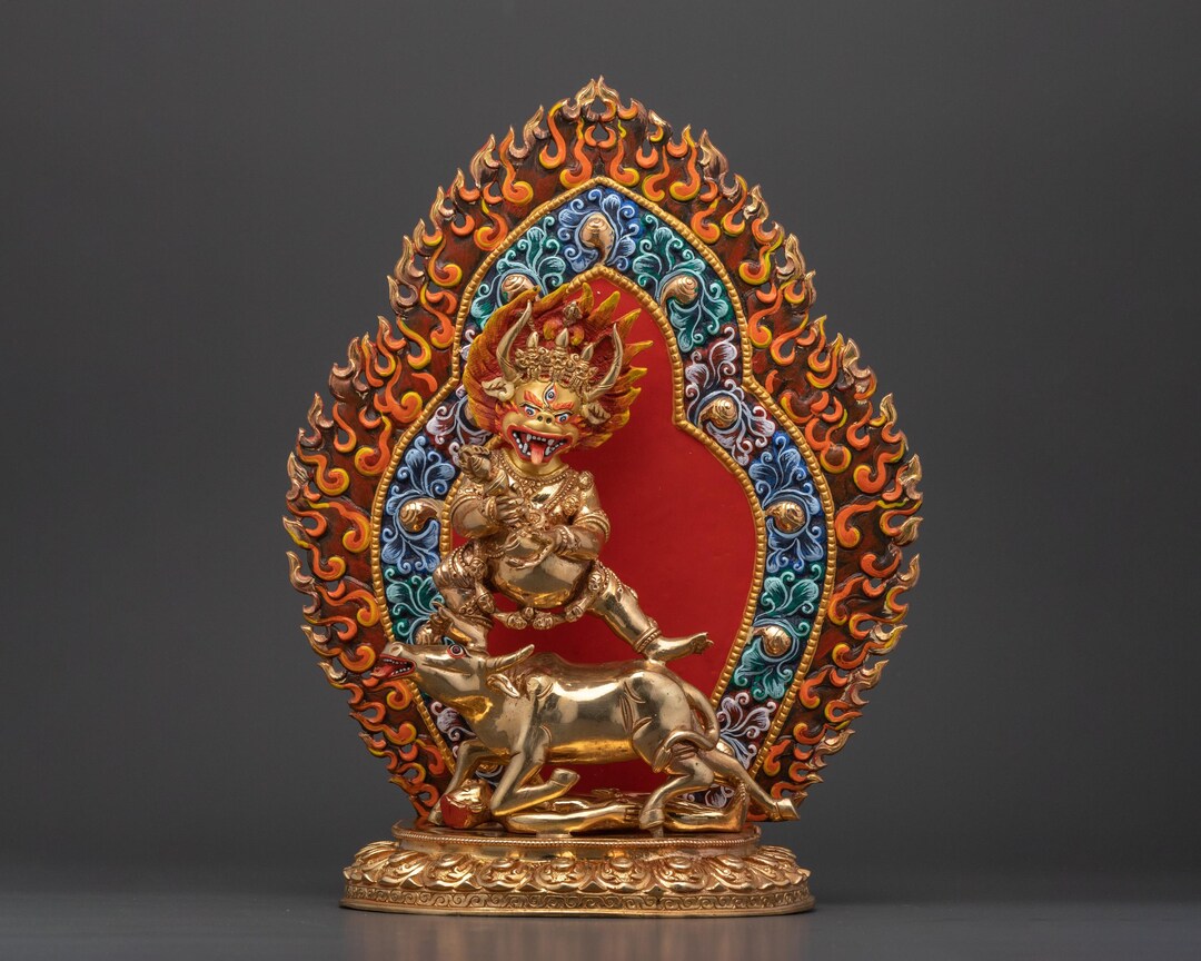 Wrathful Deity Yama Dharma Raja Destroyer of Death Statue | 24K Gold ...