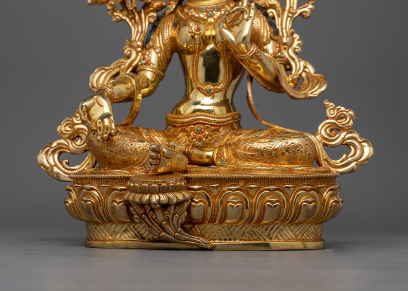 Jetsun Dolma Green Tara Bodhisattva Statue in 24K Gold Gilded Copper ...
