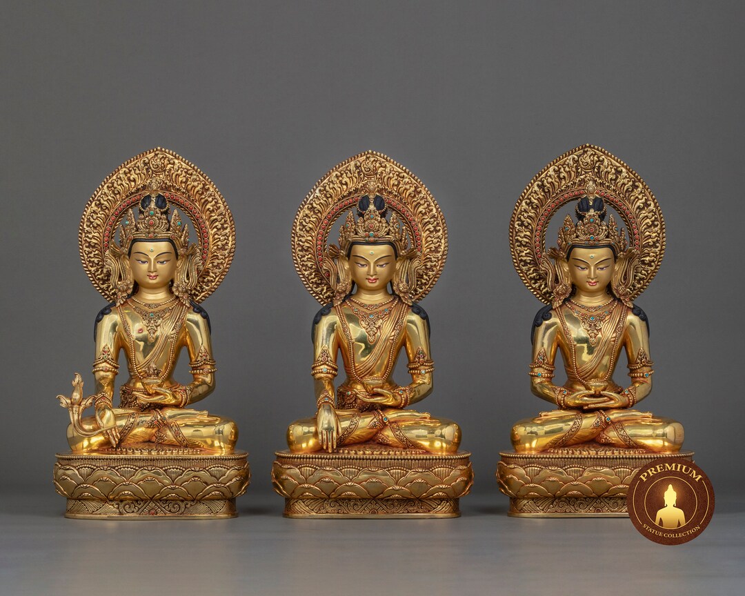 Three Crown Buddha Statue Set | Medicine Buddha | Shakyamuni Buddha ...