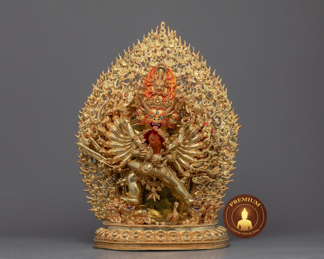 Yamantaka Statue With His Consort Hand-carved Buddhist Wrathful Deity ...