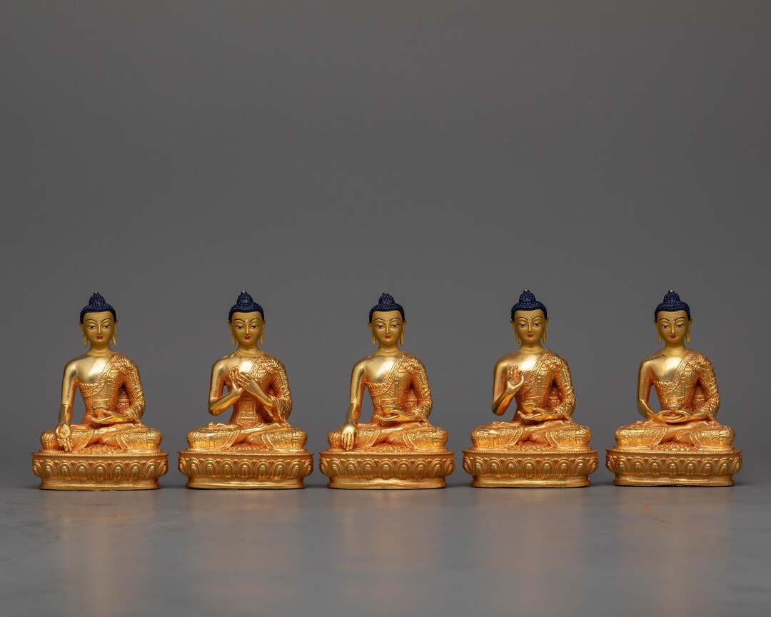 Five Buddha Set | Machine-made Copper Sculptures With Gold ...