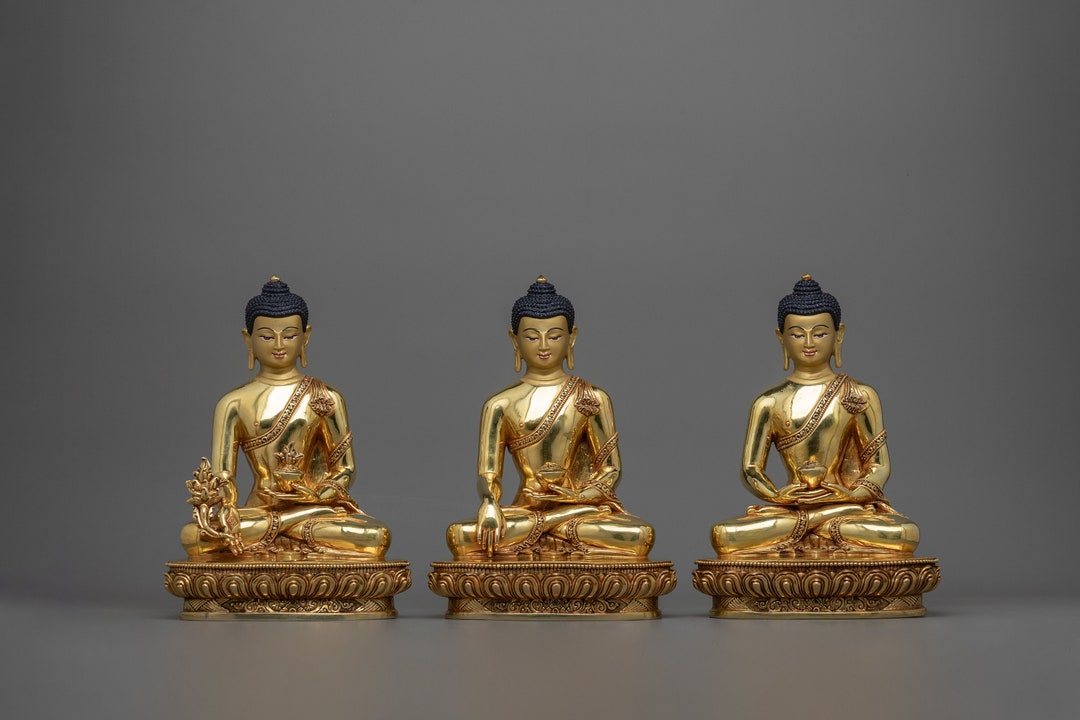 Medicine, Shakyamuni, Amitabha Buddha Premium Gold-gilded Buddha Set ...