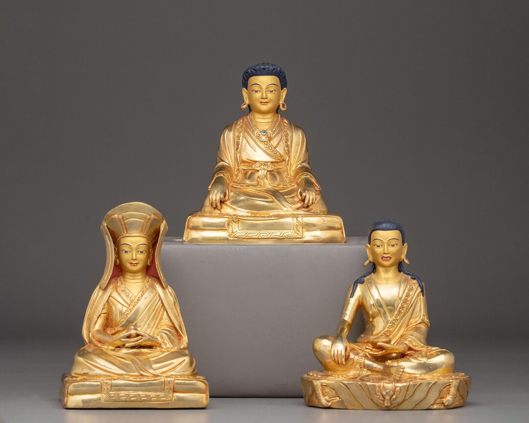 Golden Buddhist Masters Statue Set | Three Enlightened Masters | Marpha ...