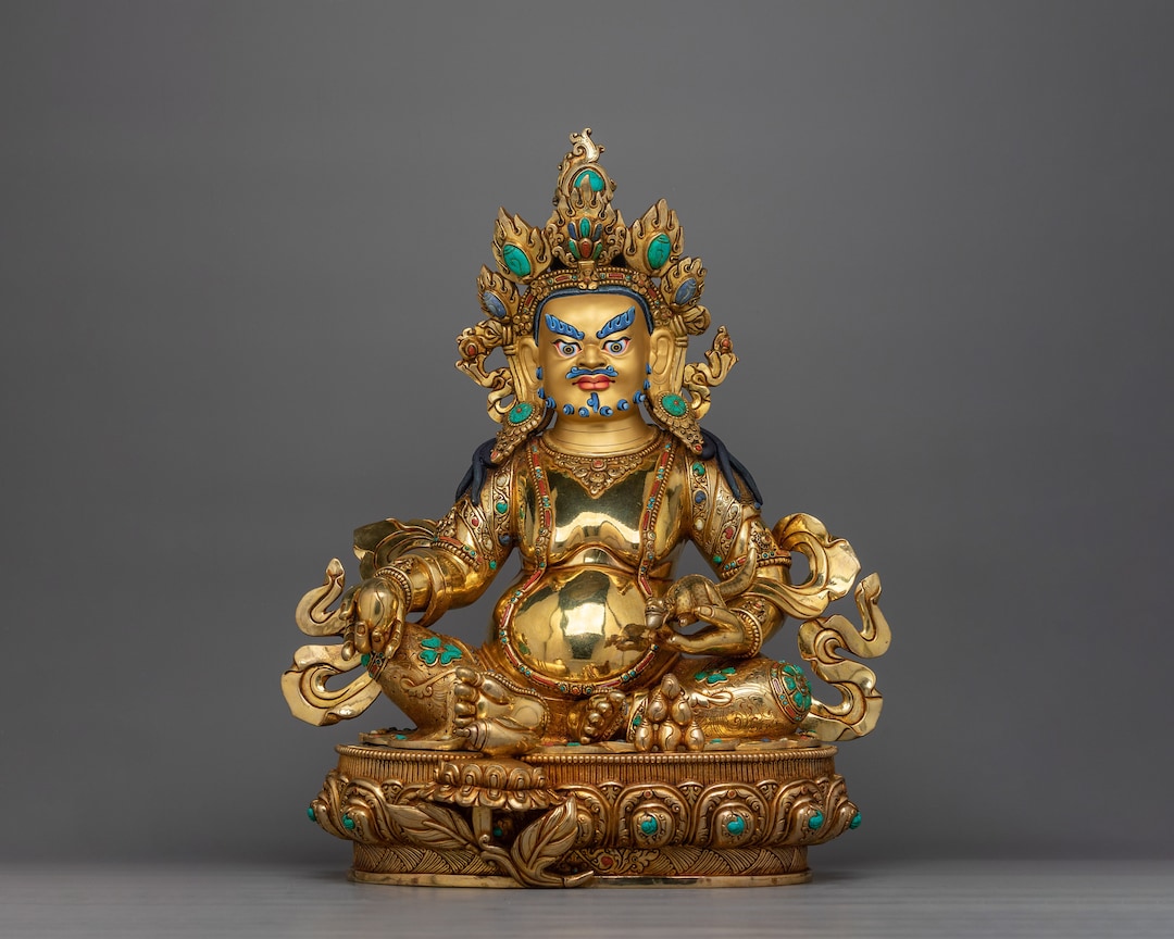 Gemstones-decorated Dzambhala Statue Holding Mongoose in His Left Hand ...