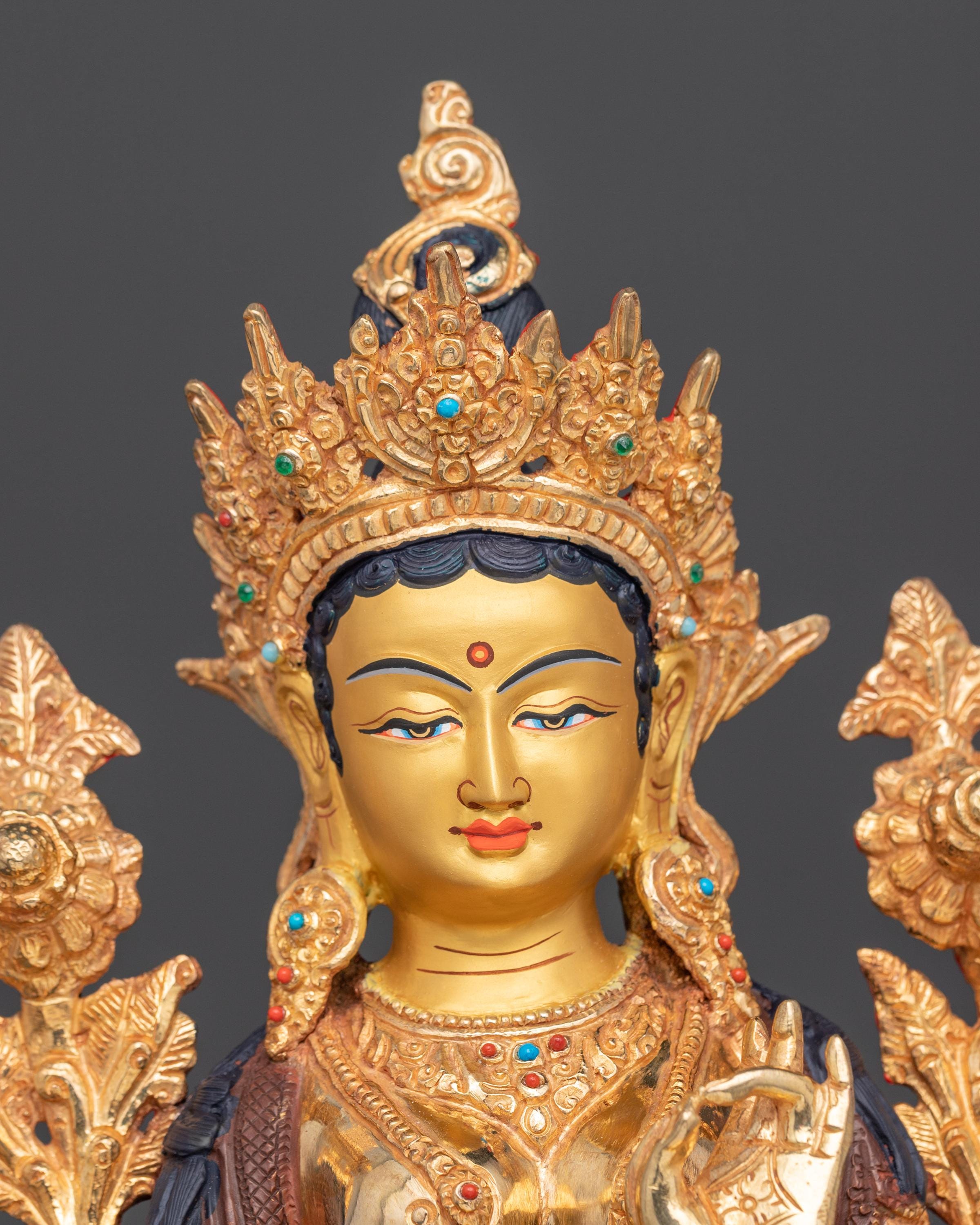 Green Tara the Compassionate Protector Statue – Handcrafted 24K Gold ...