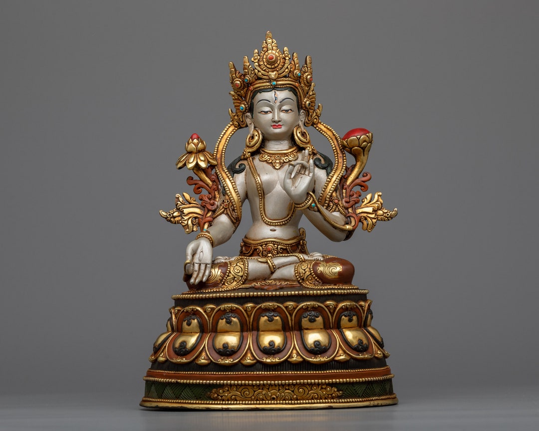Exquisite White Tara Statue 24K Gold Gilded Elegance - Etsy