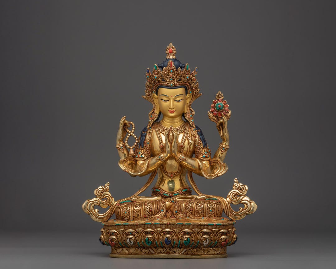 Handmade Golden Chenrezig Statue: the Bodhisattva of Compassion | 24K ...