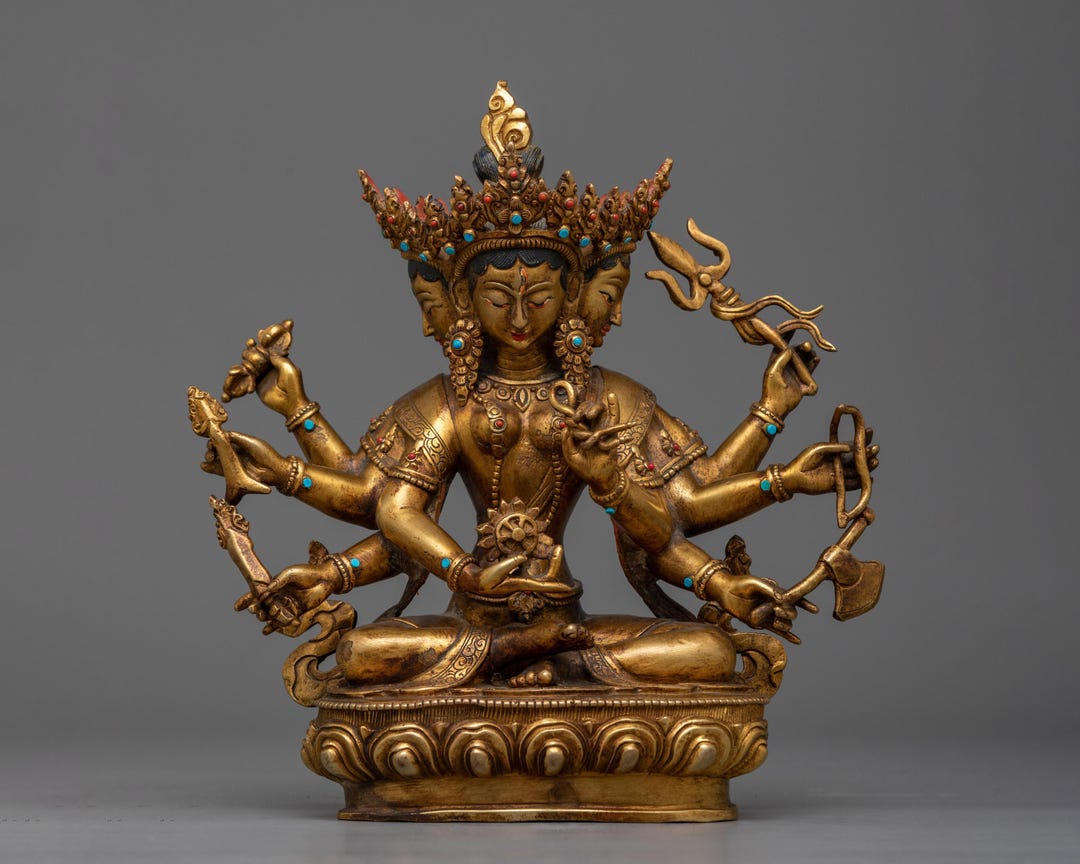 Maha Pratisara 24K Gold-gilded Antique Statue | Handcarved Dakini Deity ...