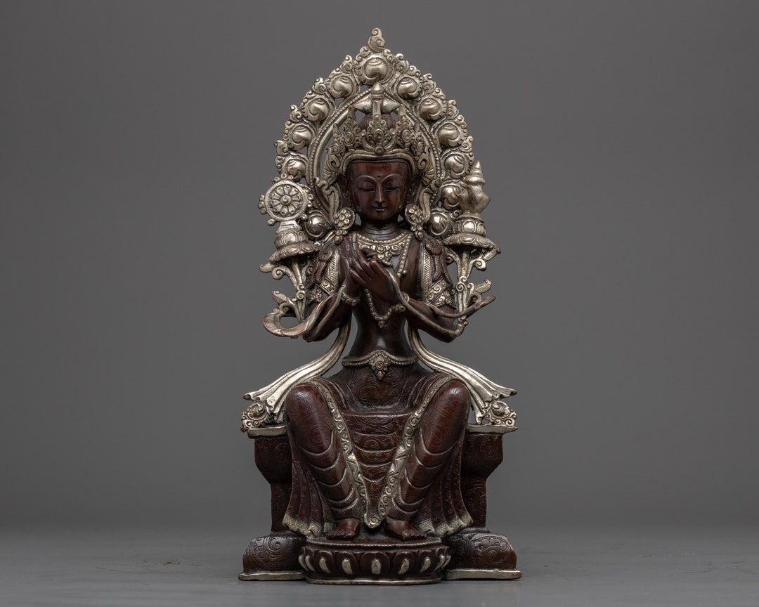 Maitreya Buddha Seated Calmly on Throne Statue | Traditionally Hand ...