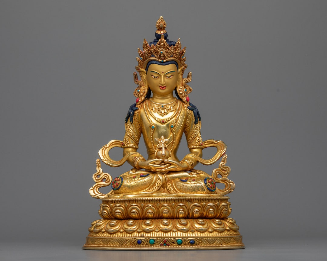 Longlife Deity Amitayus Statue - 24K Gold Gilded, Symbol of Immortal ...