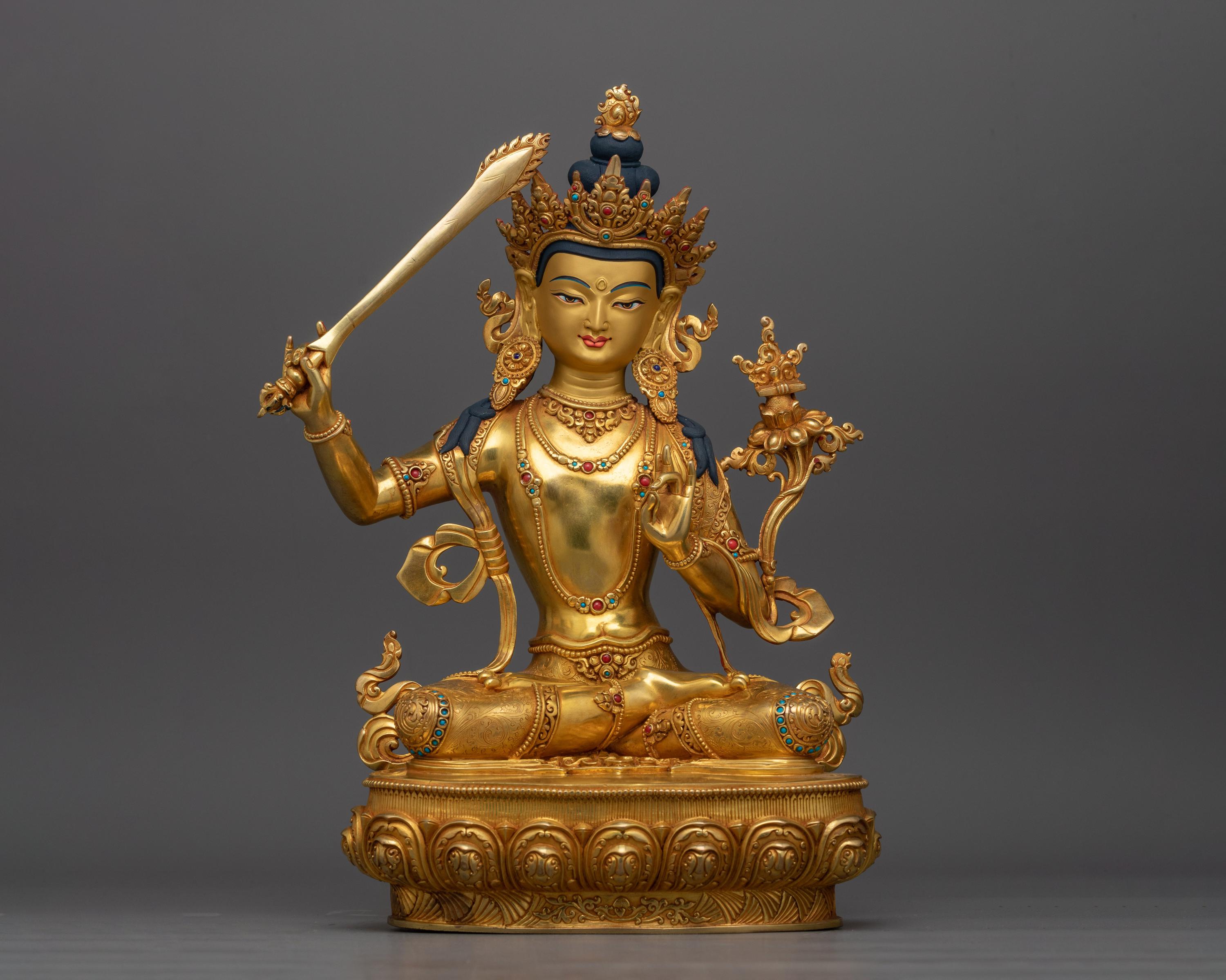 An Insightful Deity Manjusri Statue Adorned With 5 Jeweled Crown ...