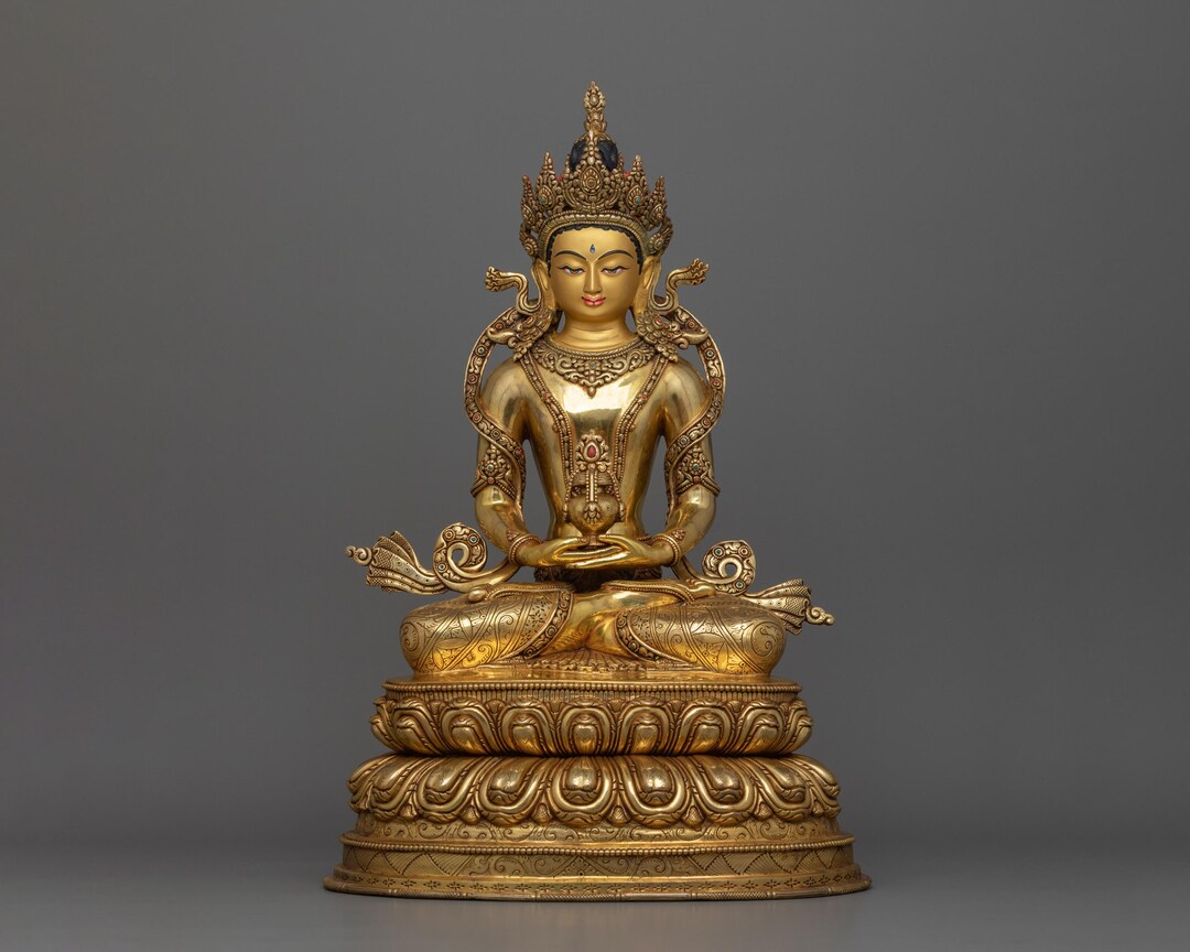 Tibetan Statue of Buddhist Amitayus | 24K Gold Gilded Copper Statue ...