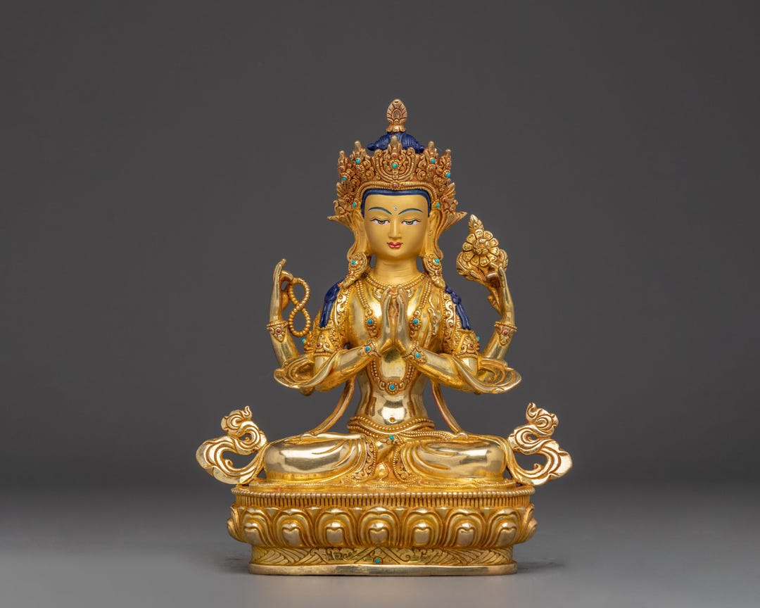 Gold Gilded Chenrezig Sculpture | Compassionate Bodhisattva of Infinite ...