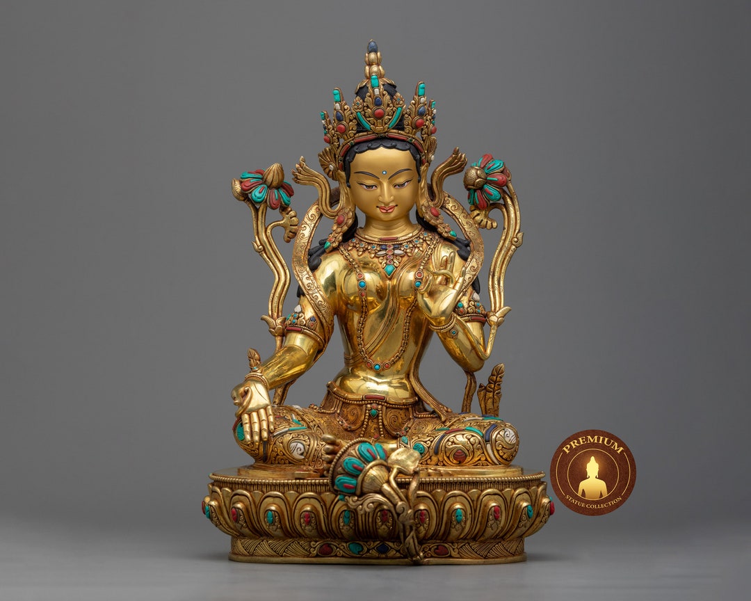 Exquisite Green Tara Statue 24k Triple Gold Gilded Acrylic - Etsy