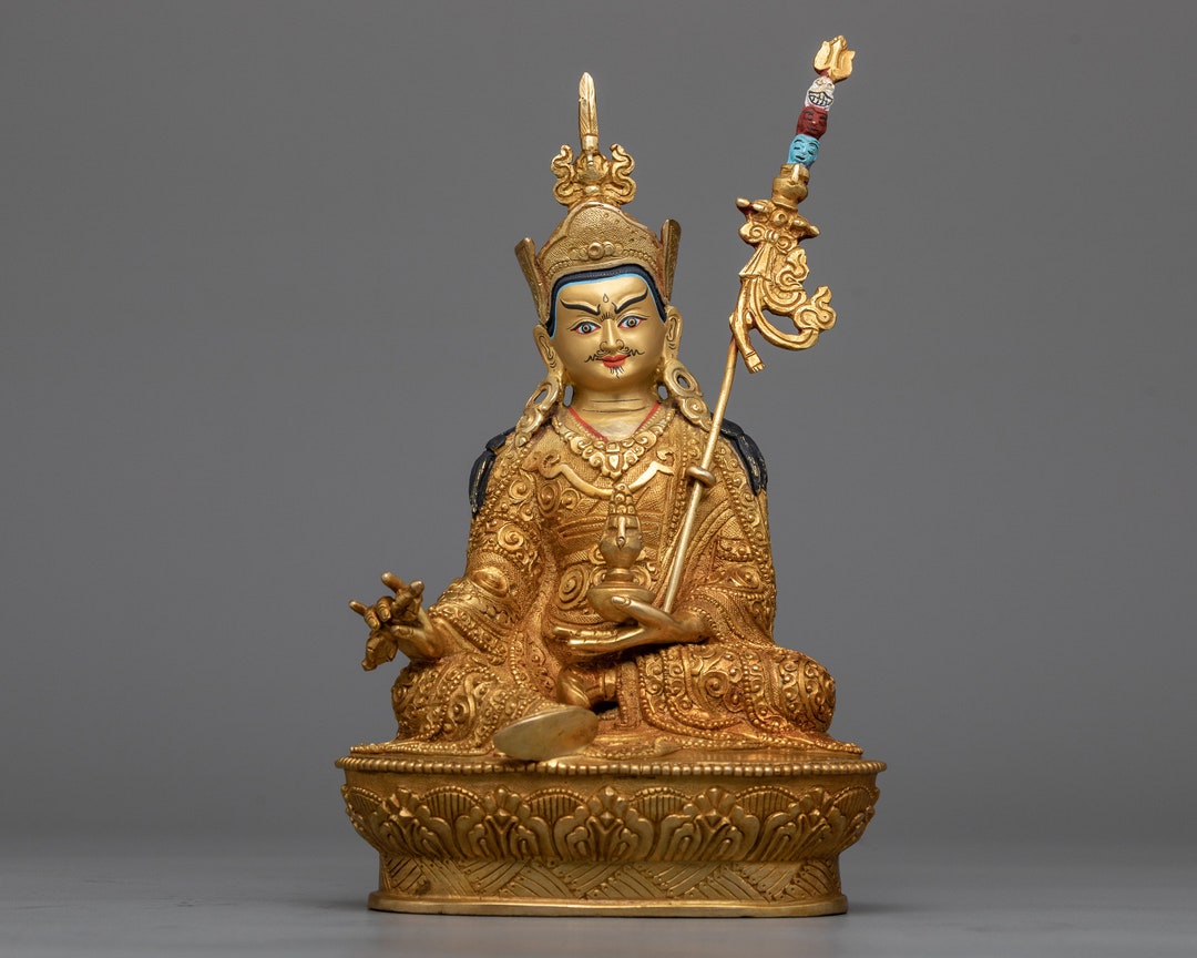 Padmakara Statue in 24K Gold Copper Sculpture of the Lotus-born Tibetan ...