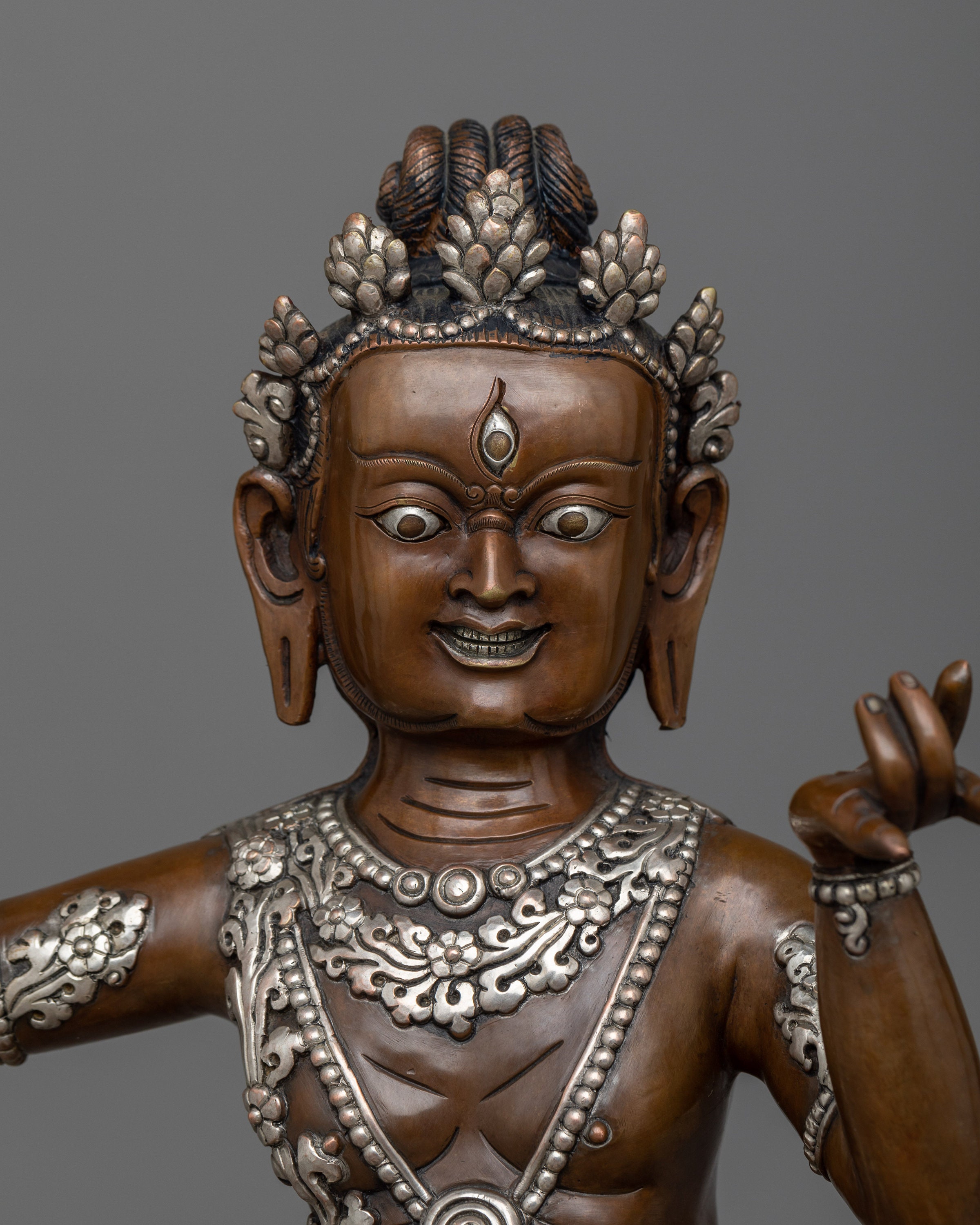 Virupa Virupaksa Statue, Buddhist Deity Figure, Silver Plated, Oxidized ...