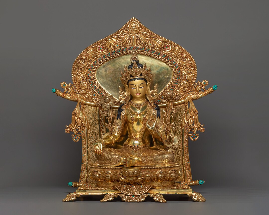 Green Tara on Throne | 24k Gold Gilded | the Drolma Goddess of ...