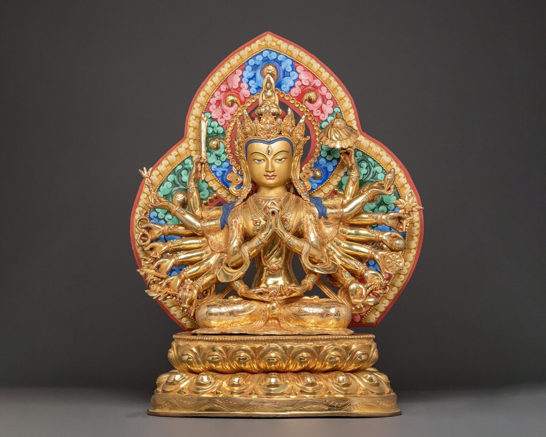Chundi Statue 24K Gold Gilded Copper Sculpture for Altar, Meditation ...