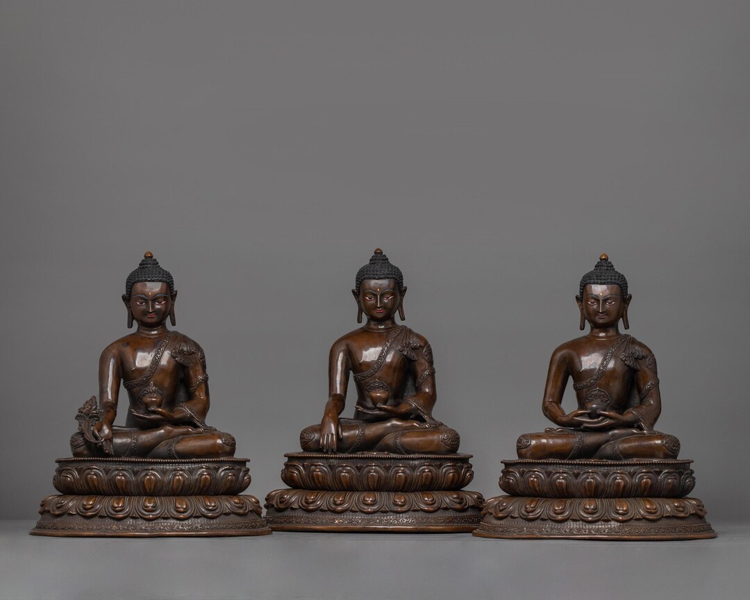 Handcrafted Sacred Three Buddha Statue Set | Medicine, Amitabha, and ...