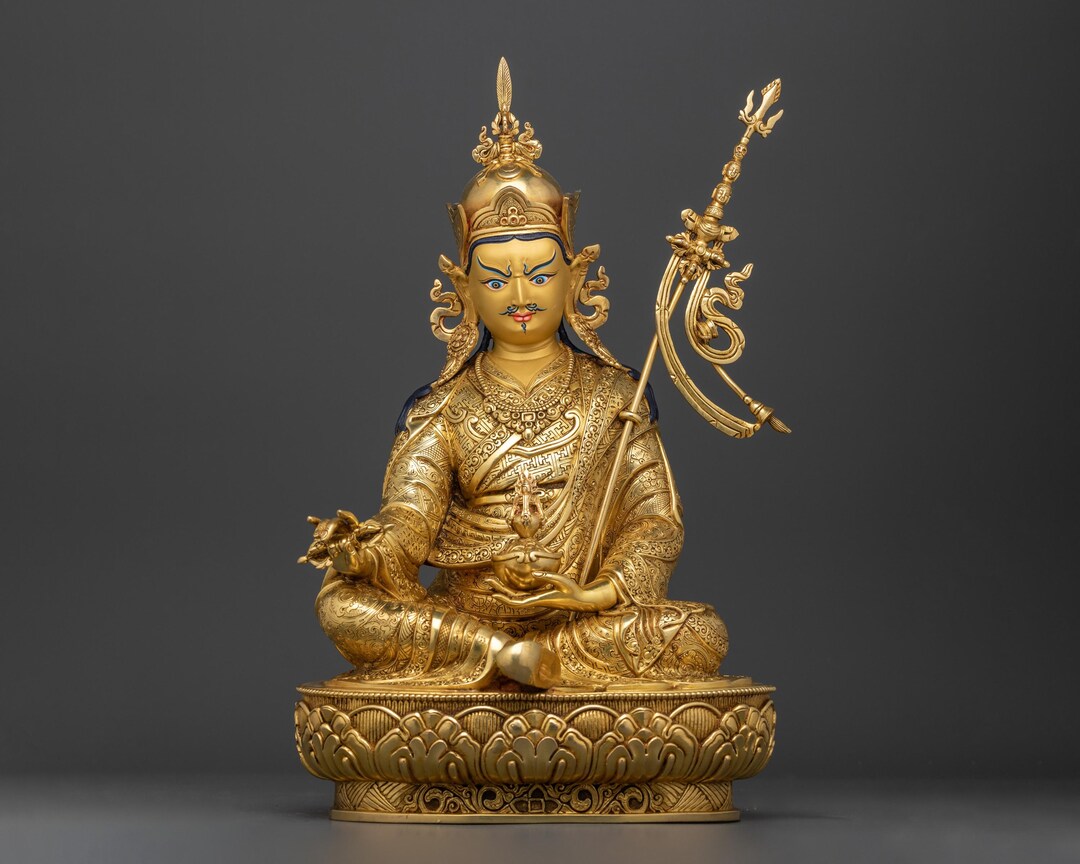 Budh Guru Rinpoche Statue | 24K Gold Gilded Copper Sculpture | Tibetan ...