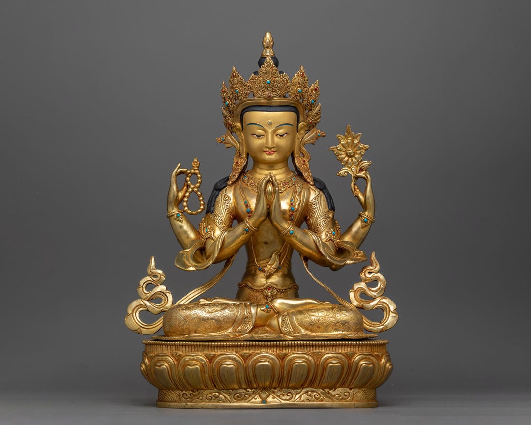 24K Gold-gilded Compassionate Deity Chenrezig Figurine | A Collector’s ...