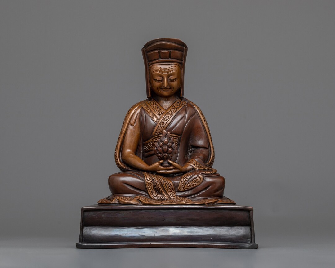 Gampopa Oxidized Copper Statuette - Spiritual Master Sculpture ...