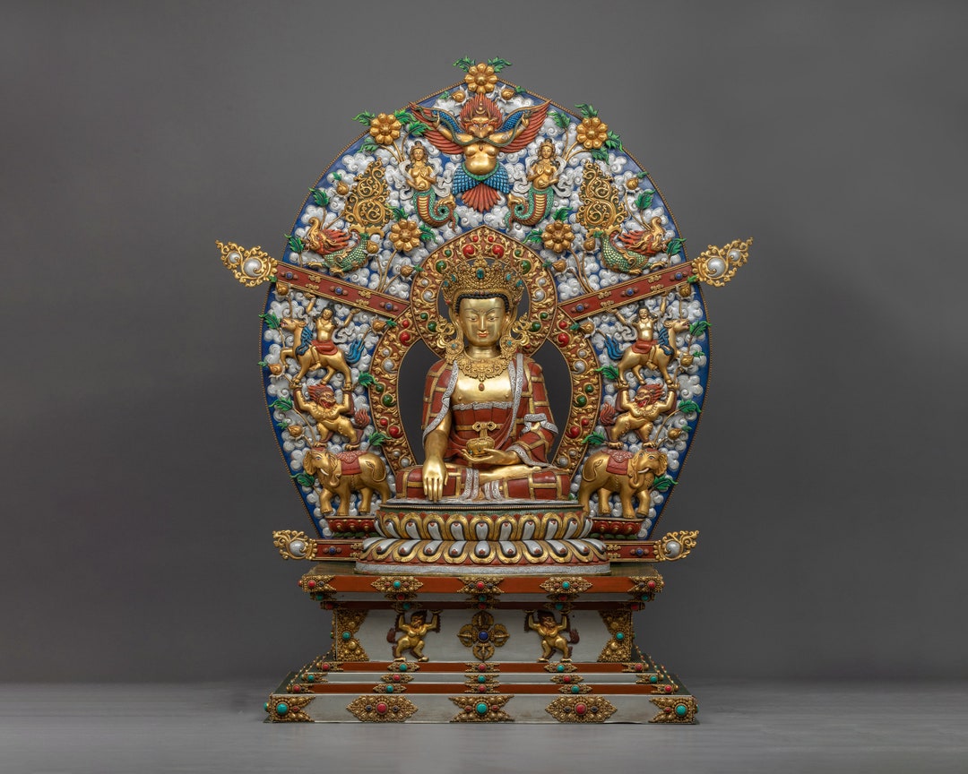 Sangye Shakya Thubpa on Throne Statue With Real Gold Face Painting ...