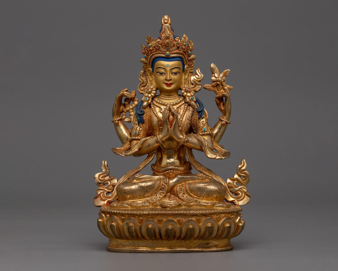 Handmade Traditional Himalayan Artwork Chenrezig Statue | 24K Gold ...