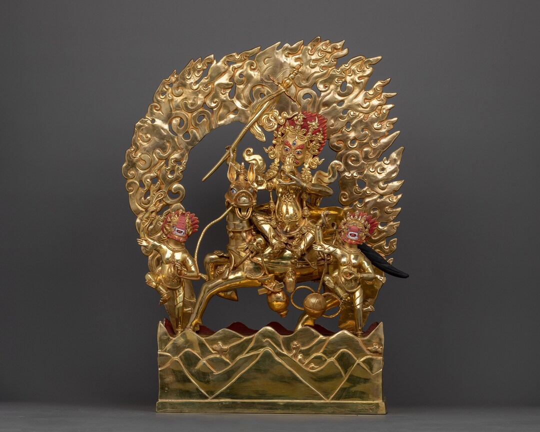 Paldan Lhamo Guardian Statue in 24K Gold Gilded Copper - Tibetan ...