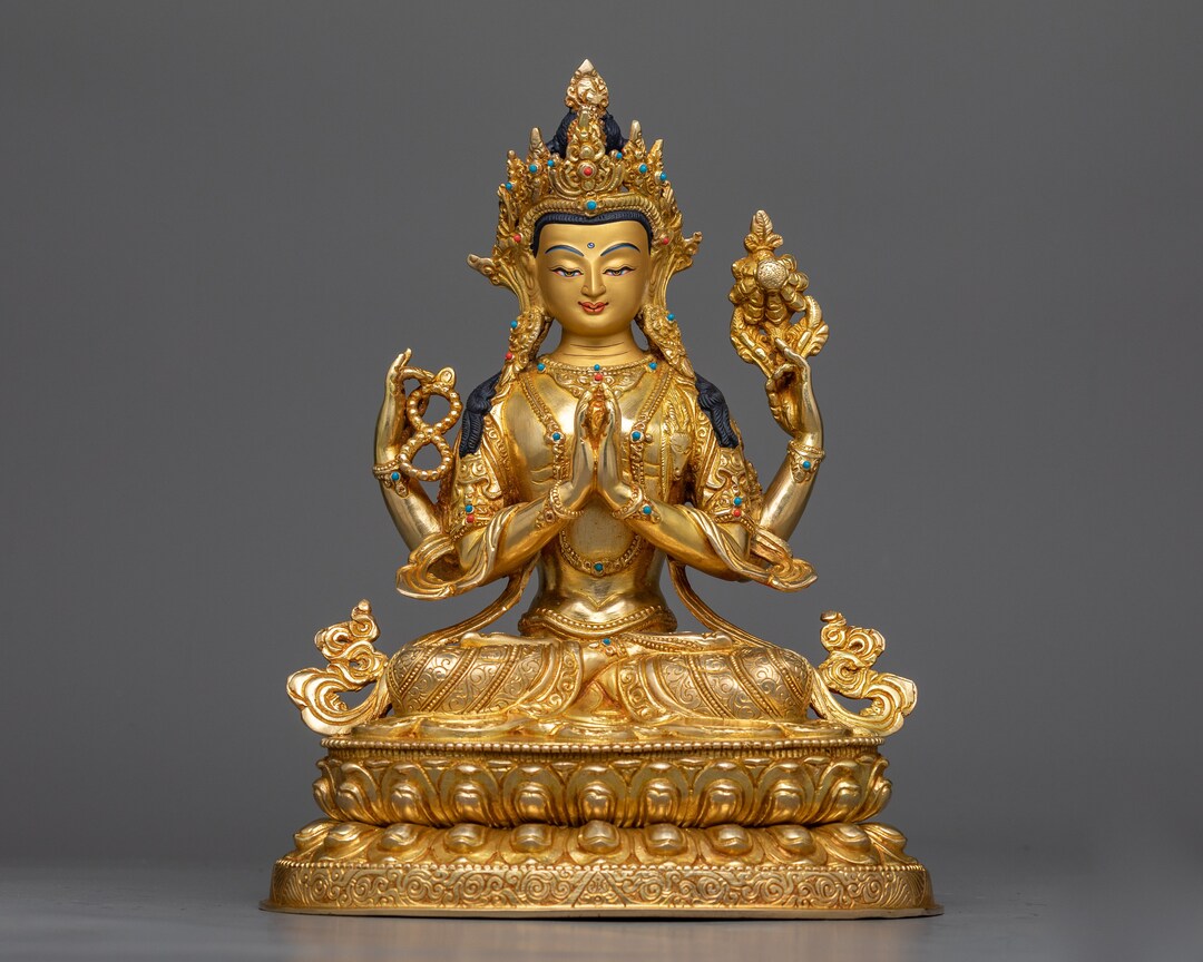 Chenrezig 4-armed Bodhisattva Statue Traditionally Hand-crafted, Symbol ...
