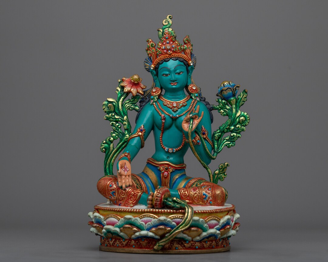 Green Tara Samaya Statue Handcrafted Copper Figure, Spiritual Home ...