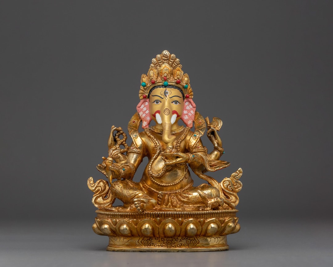 Handcrafted Copper Ganesh Statue | 24K Gold Gilded Sculpture for ...