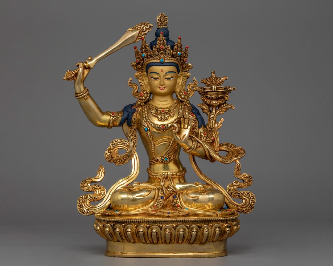 Manjushri Handmade Sculpture of Bodhisattva Wisdom Deity of Flaming ...