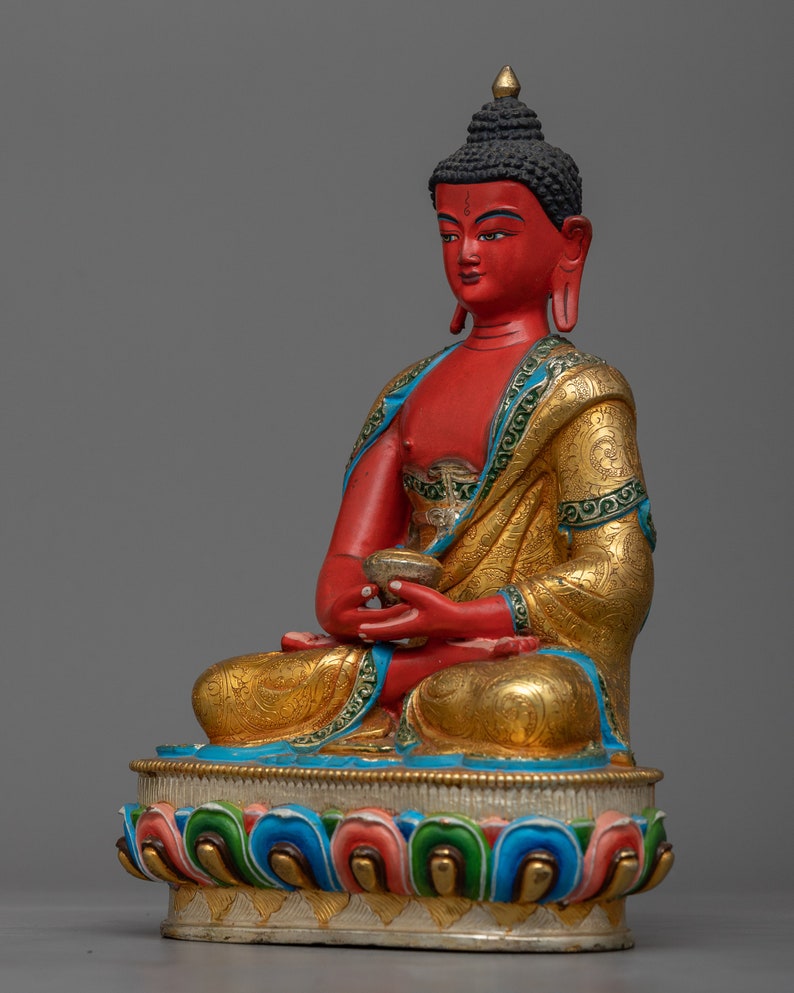 Red Amitabha Buddha Statue - Traditionally Hand-crafted Copper ...